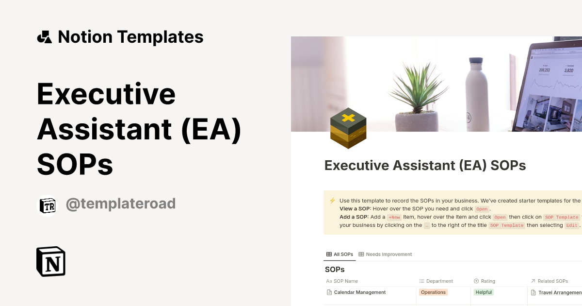 Executive Assistant (EA) SOPs Template by Template Road | Notion Marketplace