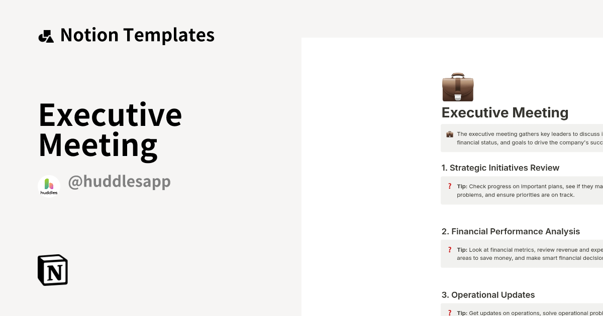 Executive Meeting Template by Huddles.app | Notion Marketplace