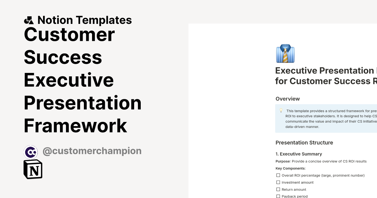 Customer Success Executive Presentation Framework Template by The ...