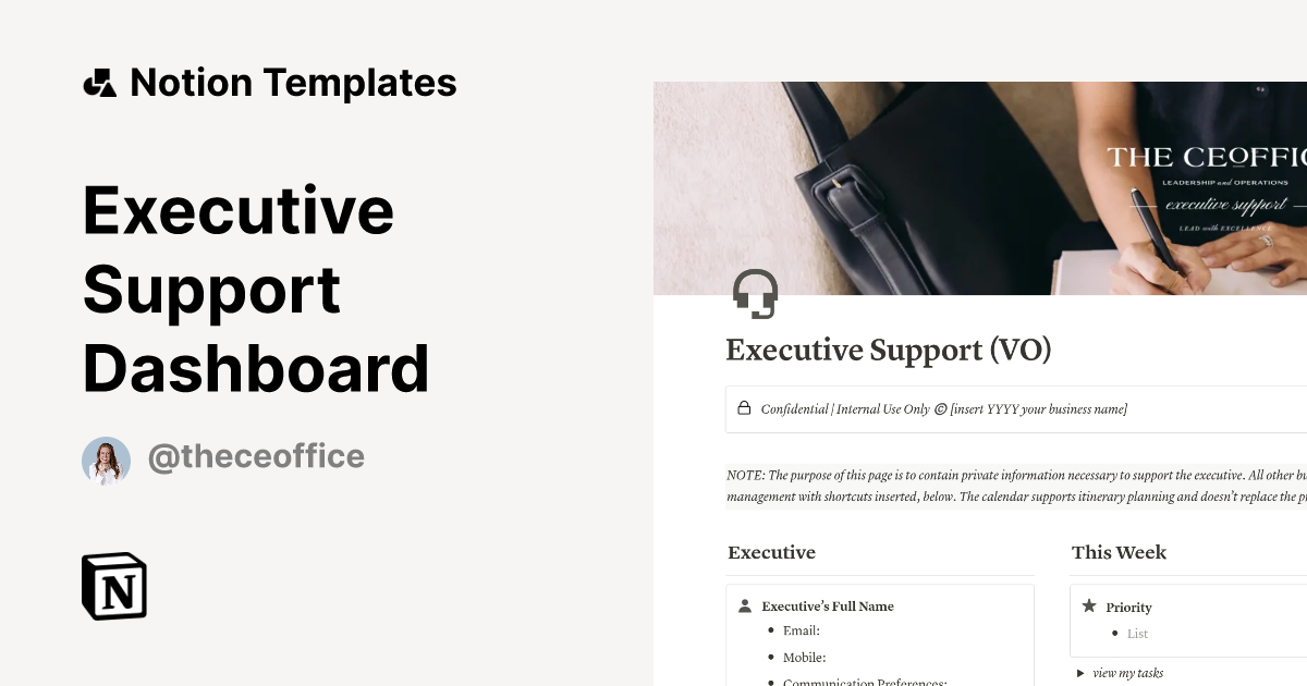 Executive Support Dashboard Template by the CEOffice | Notion Marketplace