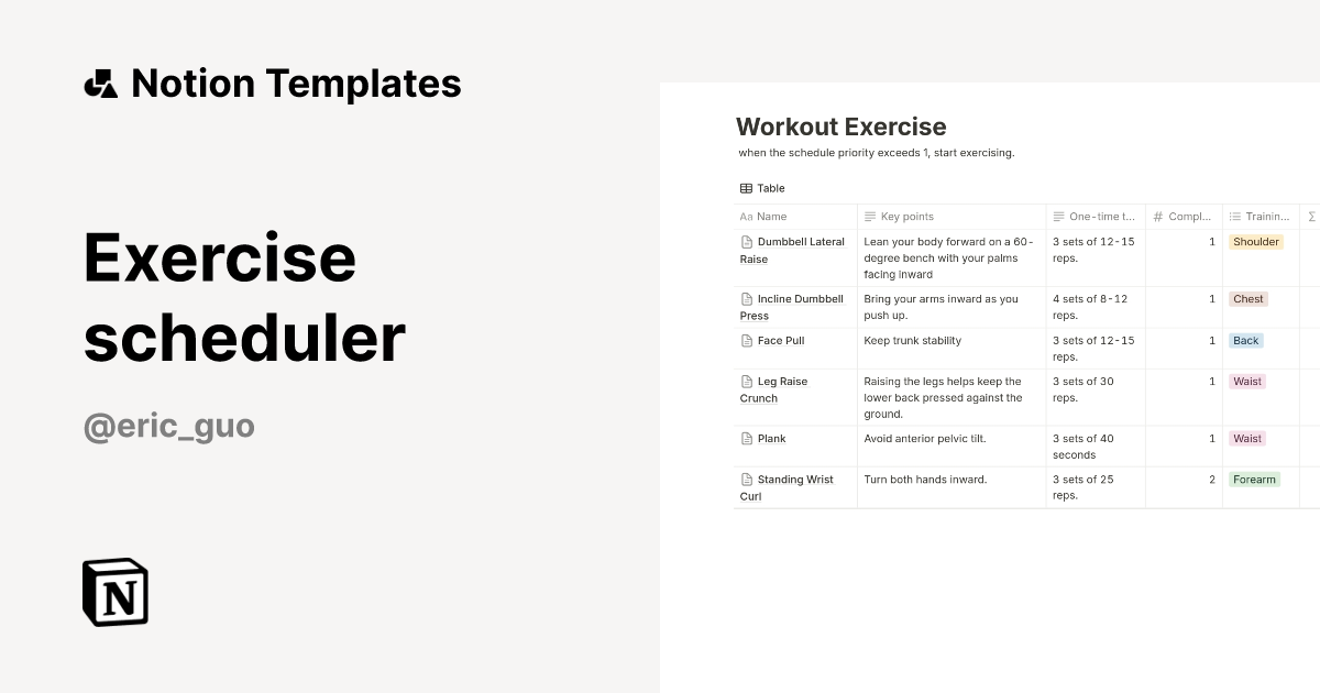 Exercise scheduler Template by Eric | Notion Marketplace
