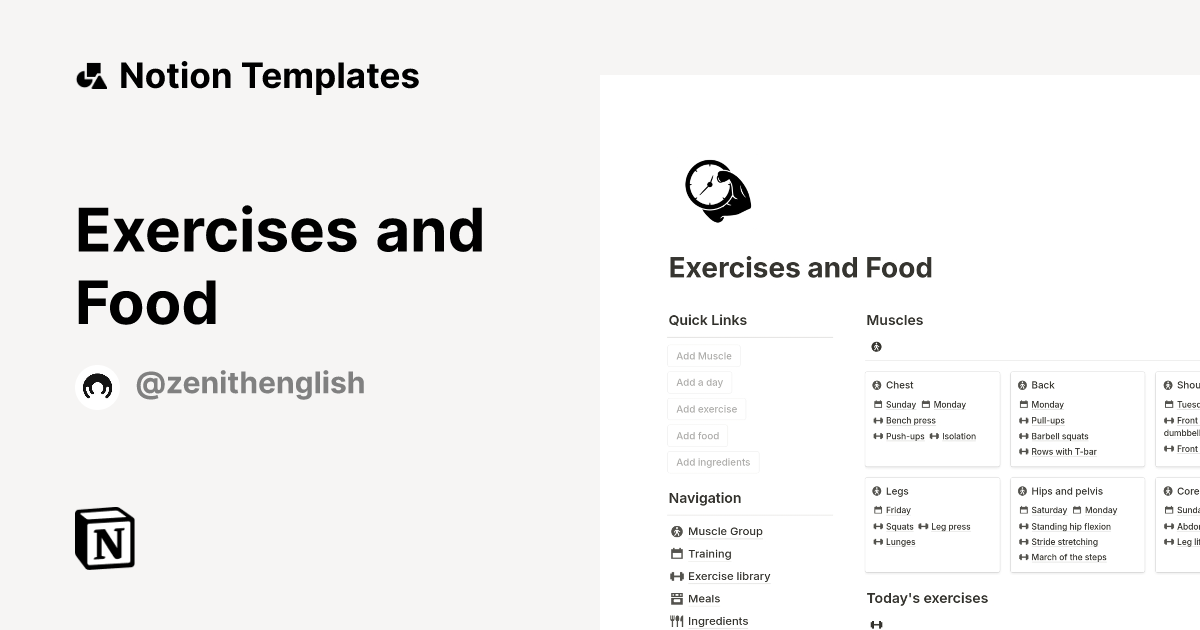 Exercises and Food Template | Notion Marketplace