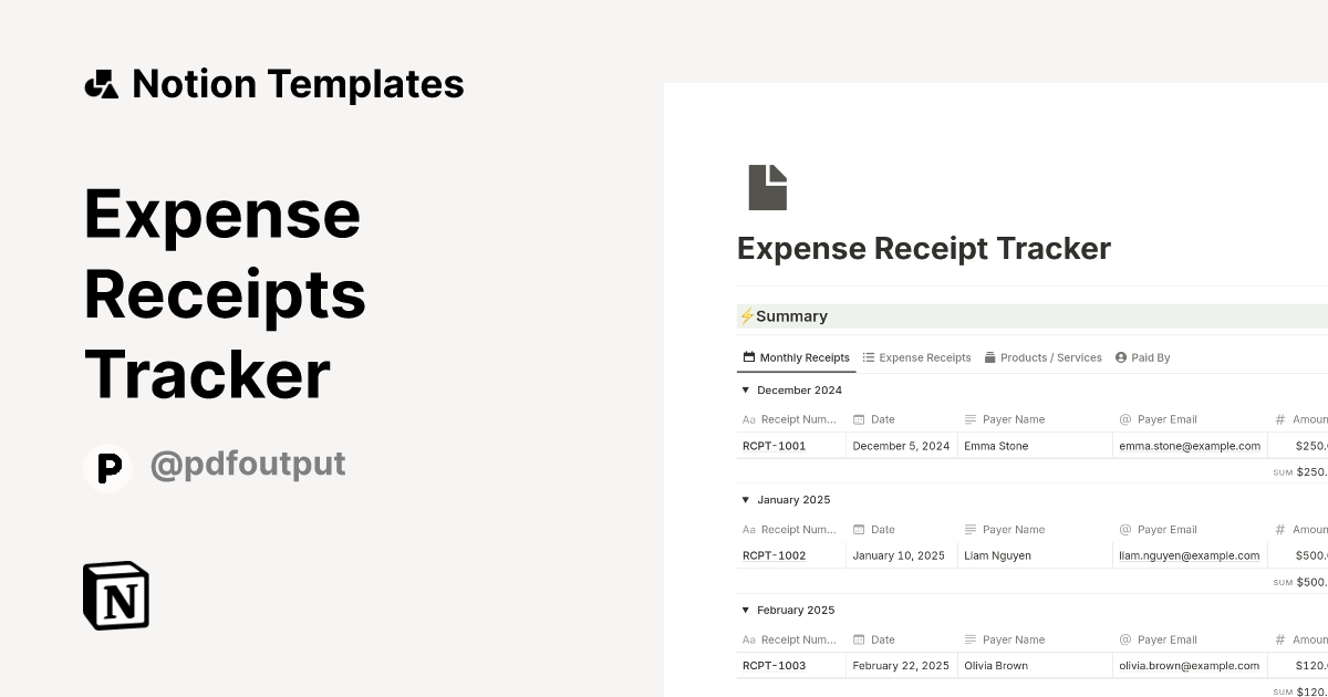 Expense Receipts Tracker Template by PDFOutput | Notion Marketplace