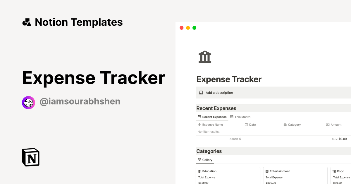 Expense Tracker Template by iamsourabhshen | Notion Marketplace