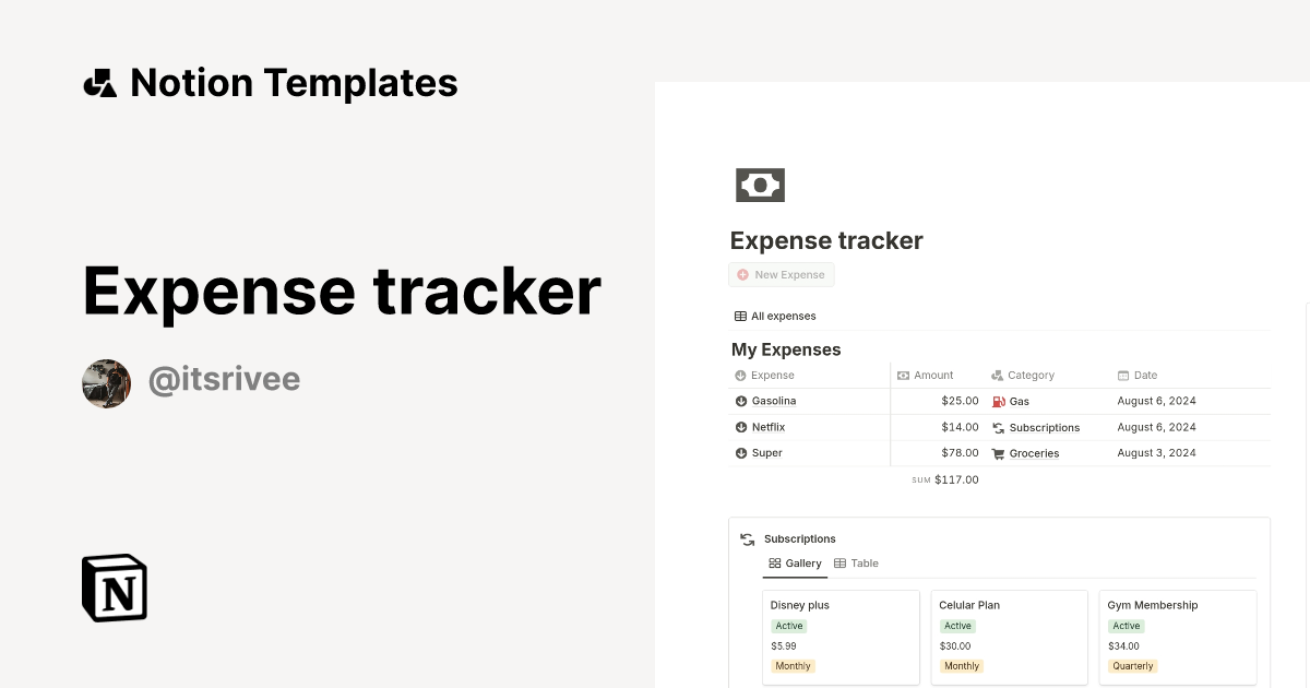 Expense tracker Template by Rive | Notion Marketplace