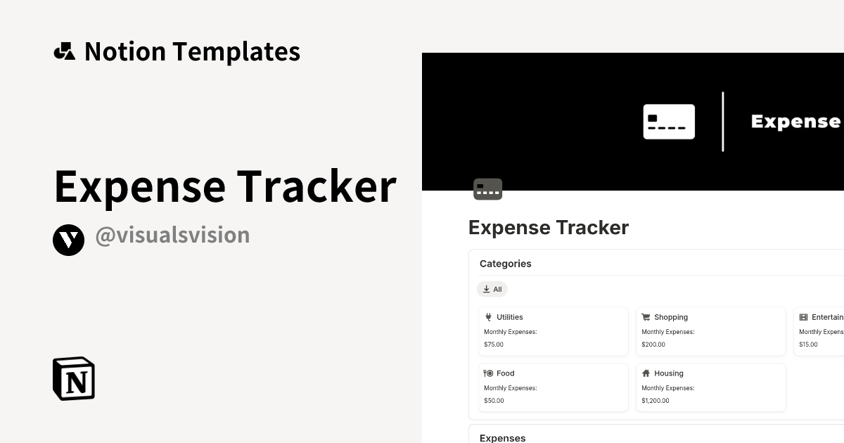 Expense Tracker Template by Visuals Vision | Notion Marketplace