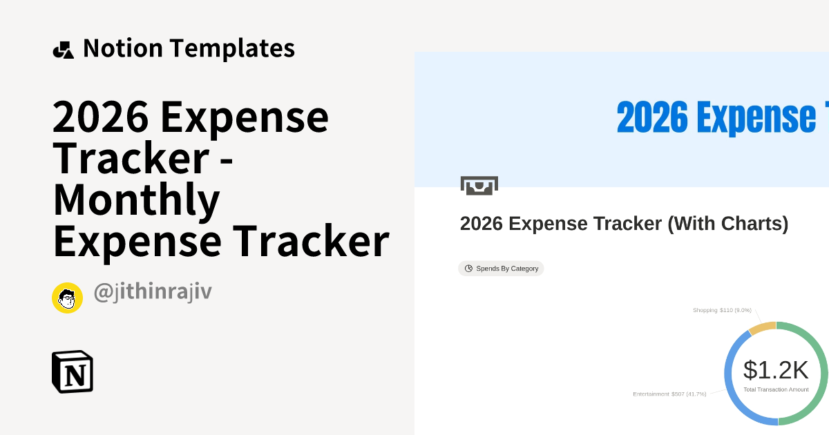 2026 Expense Tracker - Monthly Expense Tracker Template by Jithin Rajiv | Notion Marketplace