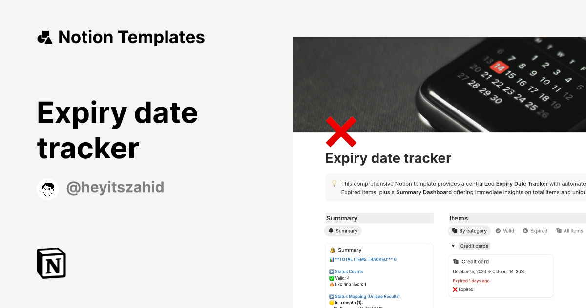 Expiry date tracker Template | Notion Marketplace