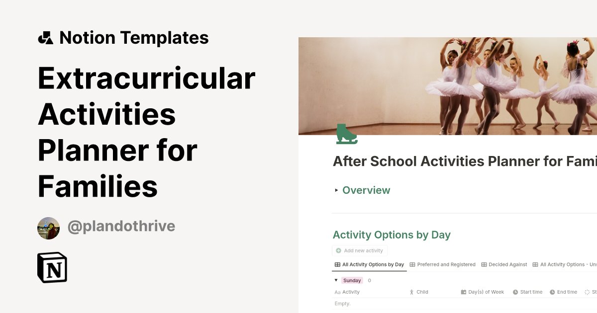 Extracurricular Activities Planner for Families Template | Notion ...