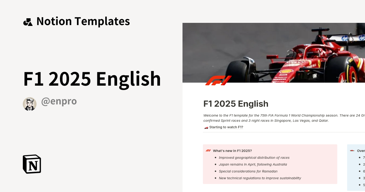 F1 2025 English Template | Notion Marketplace