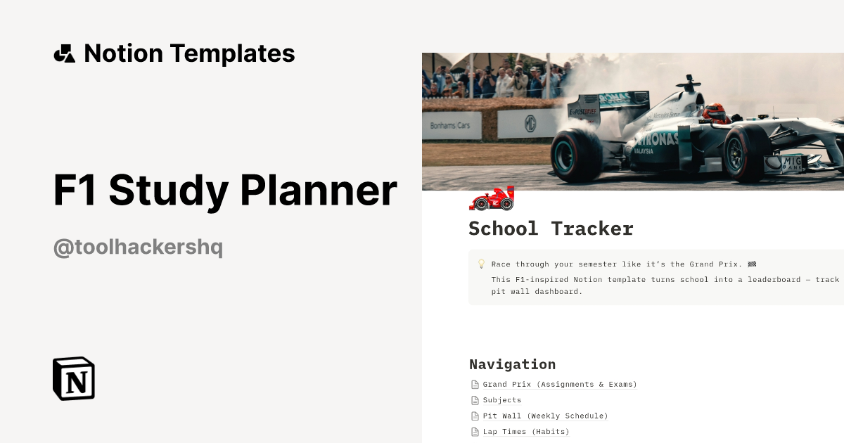 F1 Study Planner Template | Notion Marketplace