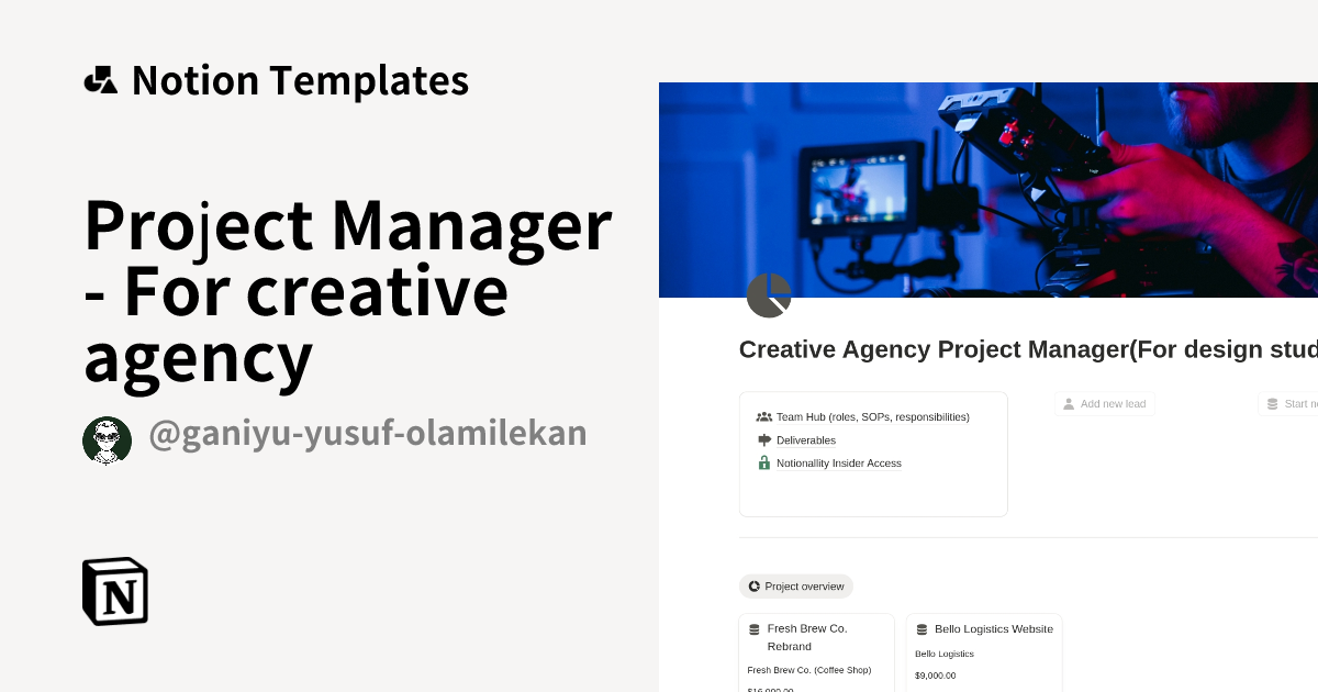Project Manager - For creative agency Template | Notion Marketplace