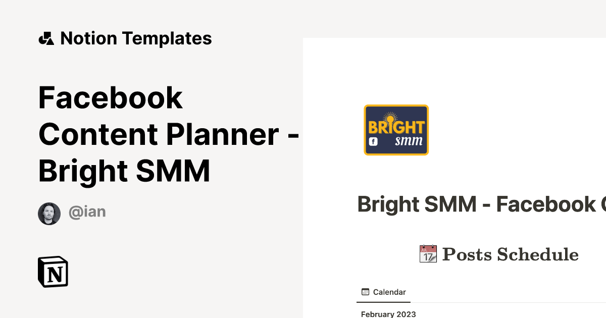 Facebook Content Planner - Bright SMM Template | Notion Marketplace