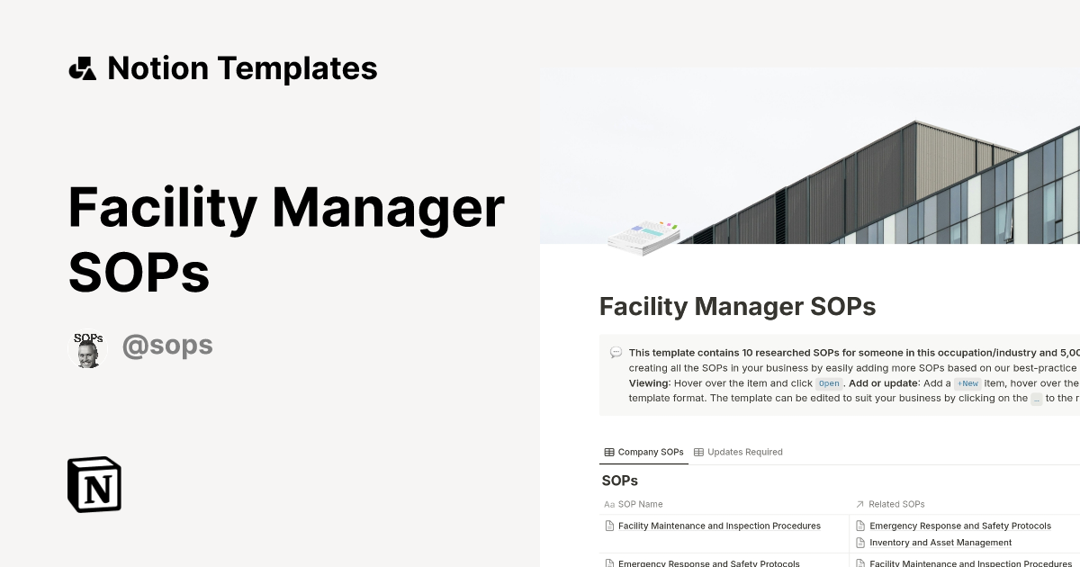 Facility Manager SOPs Template | Notion Marketplace
