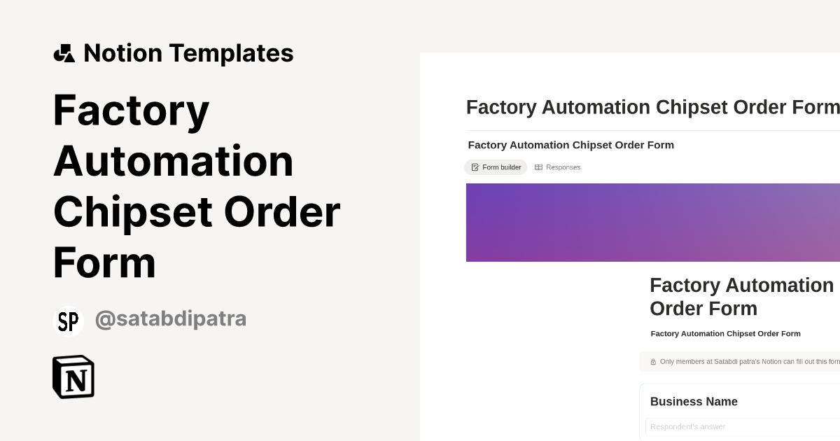 Factory Automation Chipset Order Form Template | Notion Marketplace
