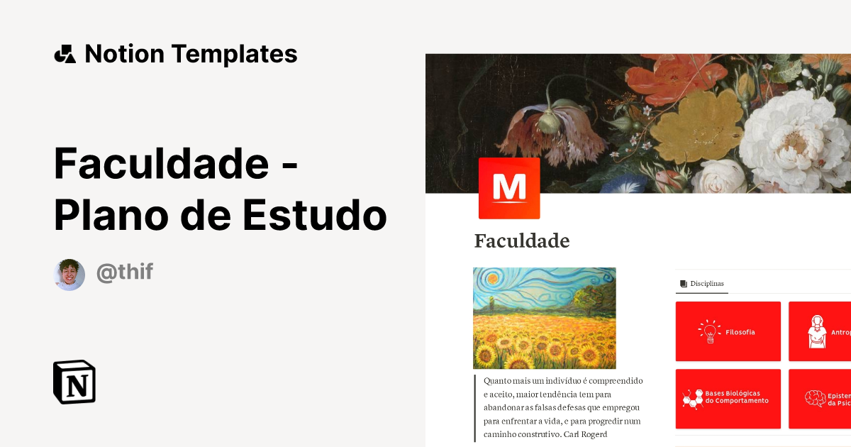 Faculdade - Plano de Estudo Template by Thif | Notion Marketplace