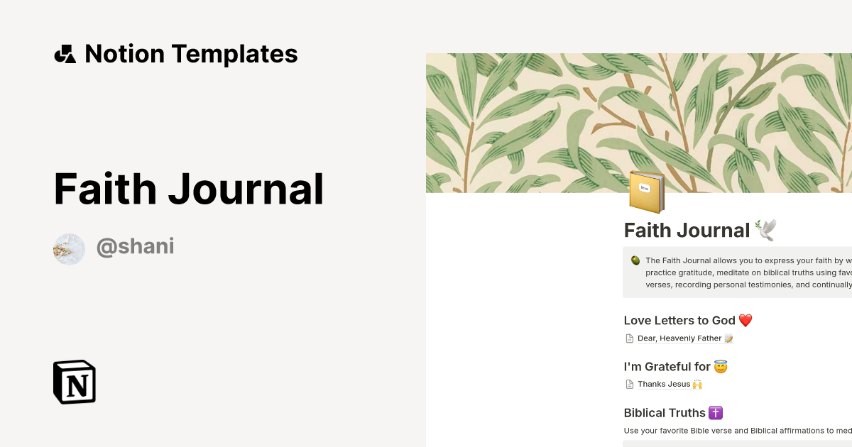 Faith Journal Template by Ashani | Notion Marketplace