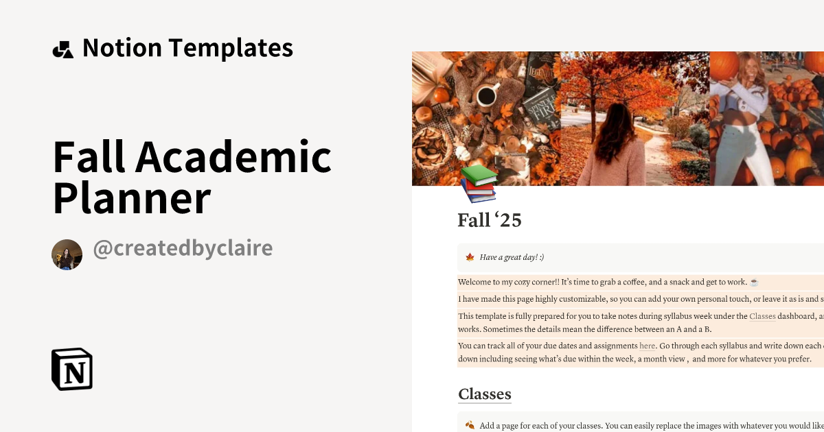 Fall Academic Planner Template | Notion Marketplace