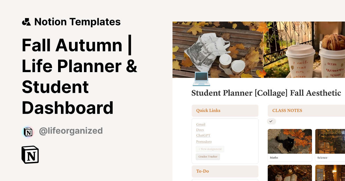 Fall Autumn | Life Planner & Student Dashboard Template | Notion ...