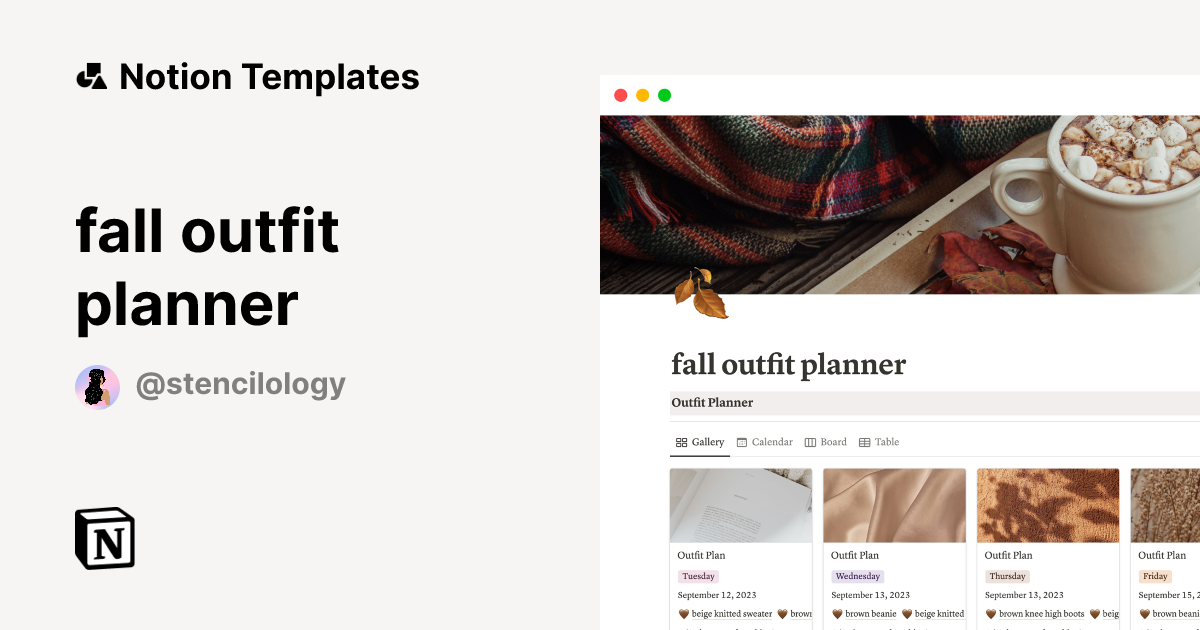 fall outfit planner Template by Stencilology | Notion Marketplace
