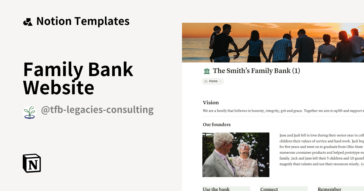 Family Bank Website Template by TFB Legacies Consulting | Notion Marketplace