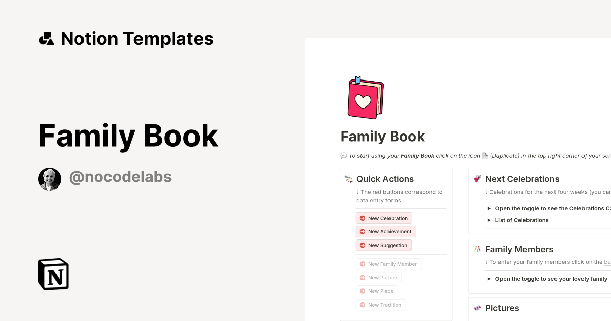 Family Book Template by Ana Julia | Helping improve businesses | Notion ...