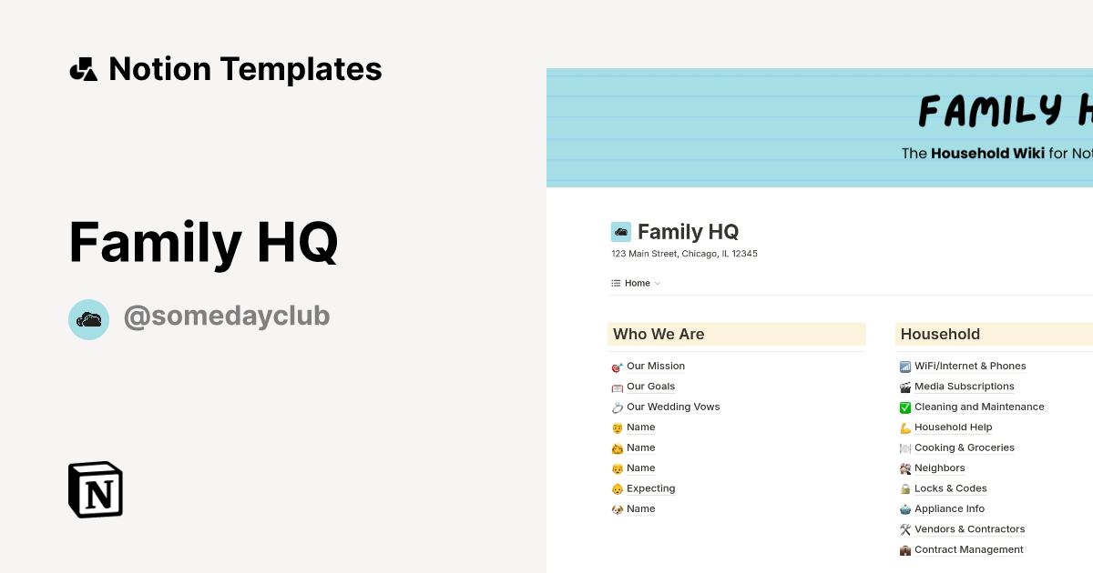 Family HQ Template by Someday Club | Notion Marketplace