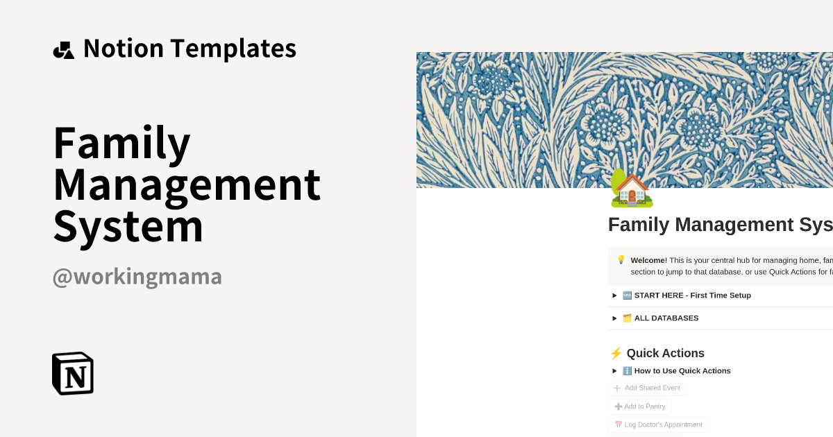 Family Management System Template by Working Mama | Notion Marketplace