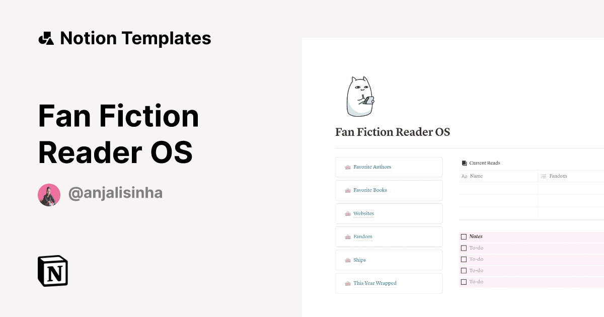 Fan Fiction Reader OS Template by Anjali Sinha | Notion Marketplace
