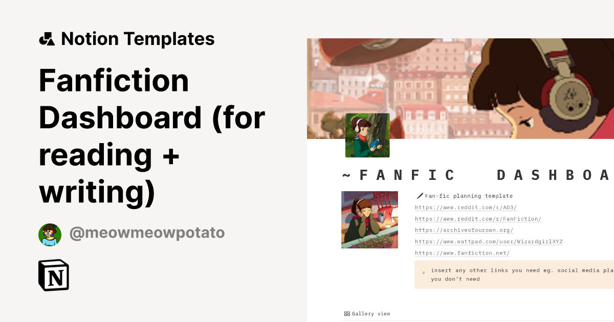 Fanfiction Dashboard (for reading + writing) Template by WizardgirlXYZ ...