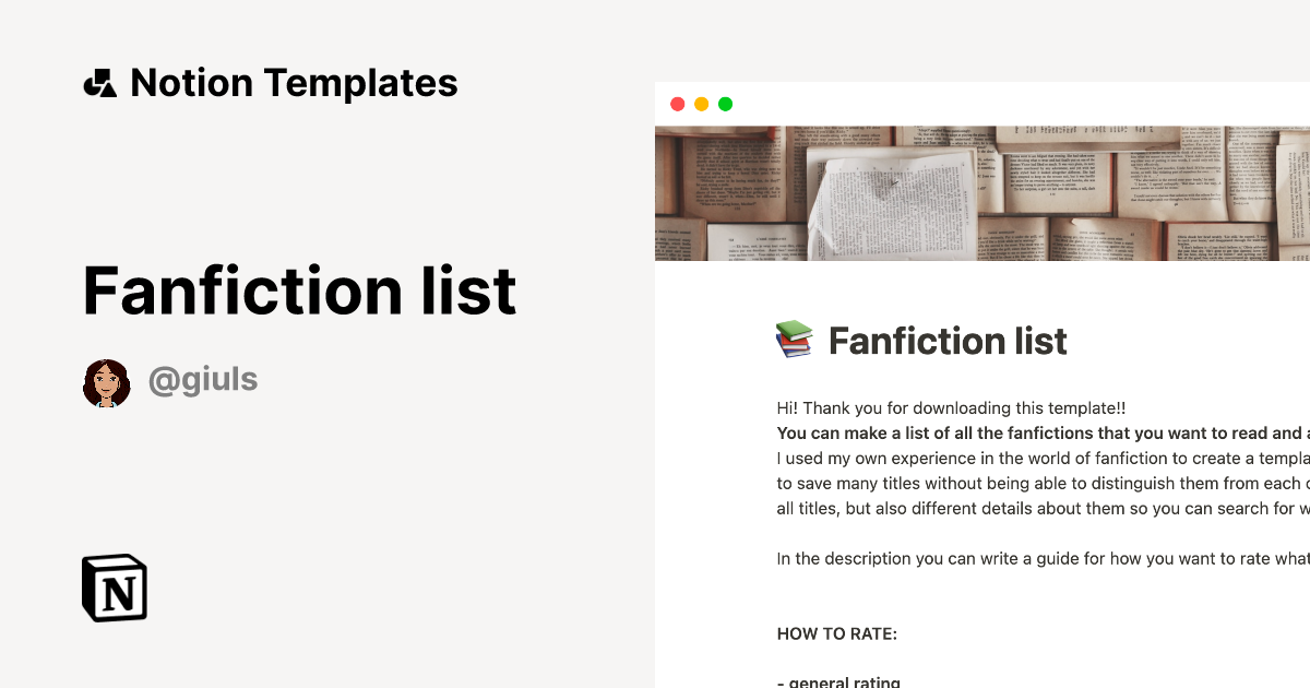 Fanfiction list Template by Giuls | Notion Marketplace
