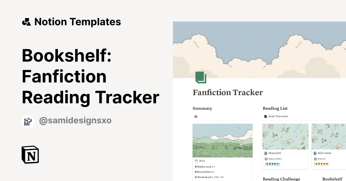 Bookshelf: Fanfiction Reading Tracker Template | Notion Marketplace