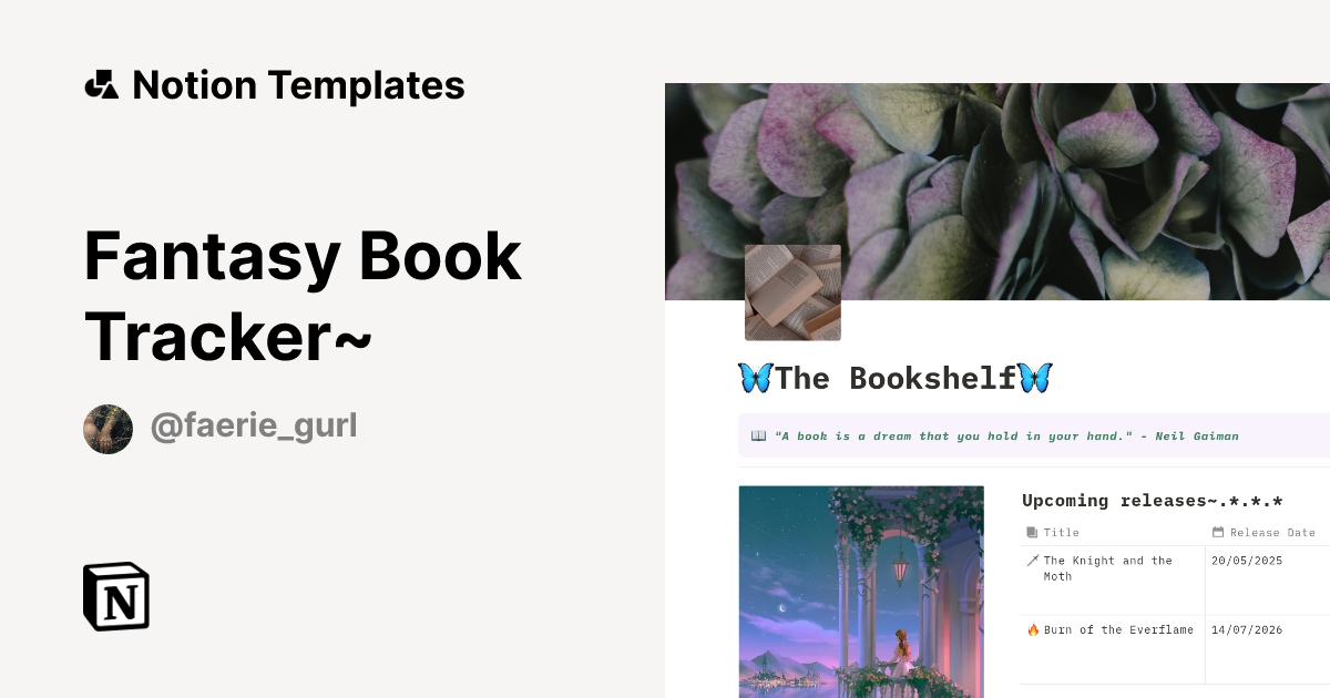 Fantasy Book Tracker~ Template by Faerie Gurl | Notion Marketplace