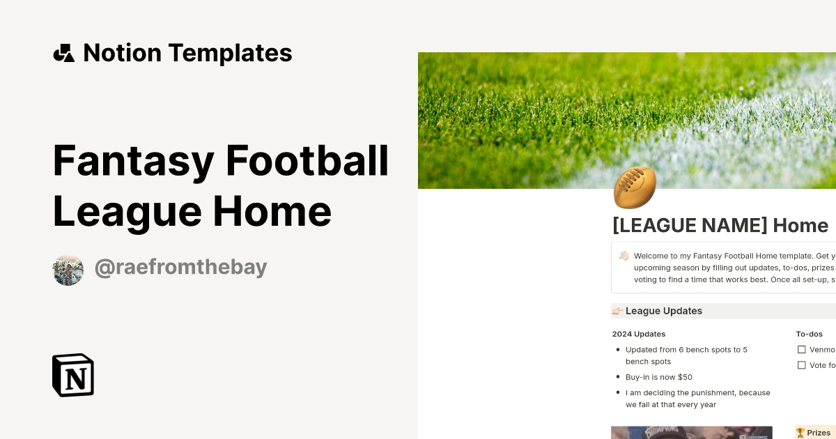 Fantasy Football League Home Template by Rachel | Notion Marketplace