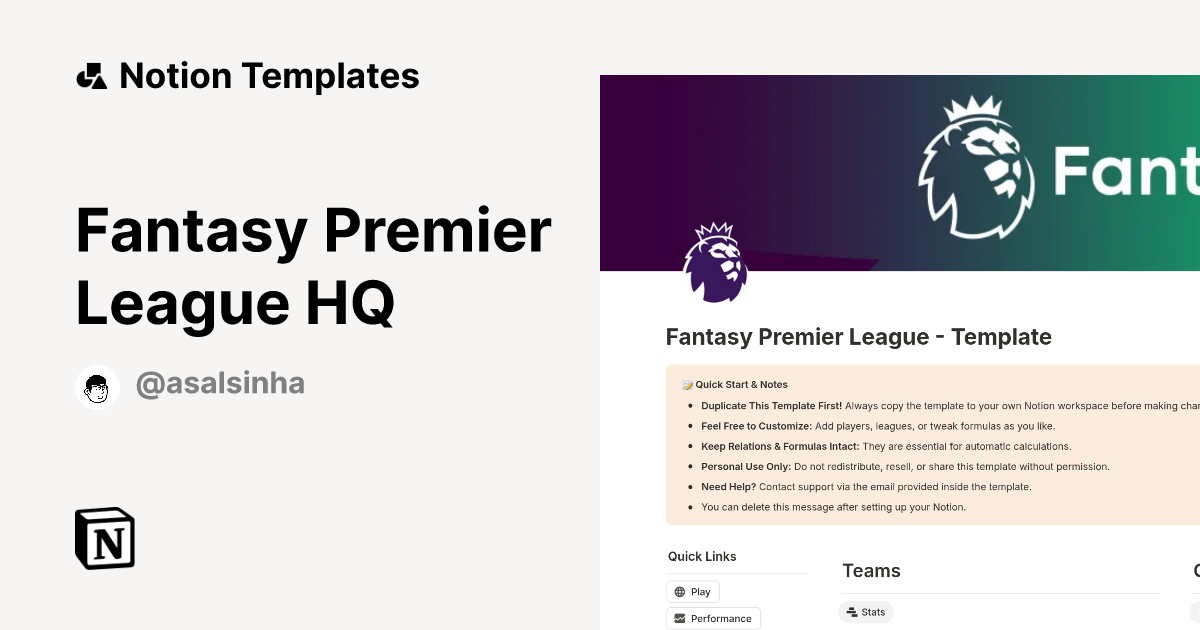 Fantasy Premier League HQ Template by a_salsinha | Notion Marketplace