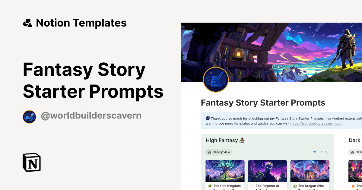 Fantasy Story Starter Prompts Template | Notion Marketplace