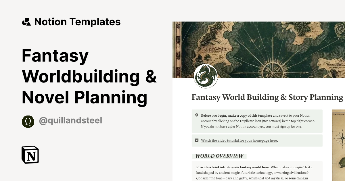 Fantasy Worldbuilding & Novel Planning Template | Notion Marketplace