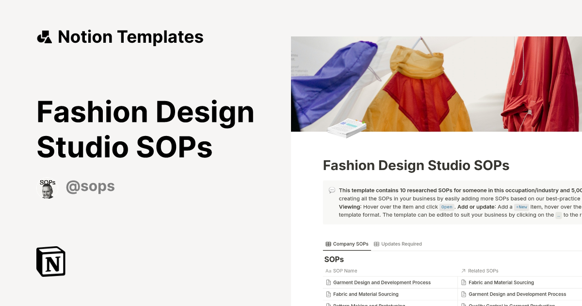 Fashion Design Studio SOPs Template | Notion Marketplace