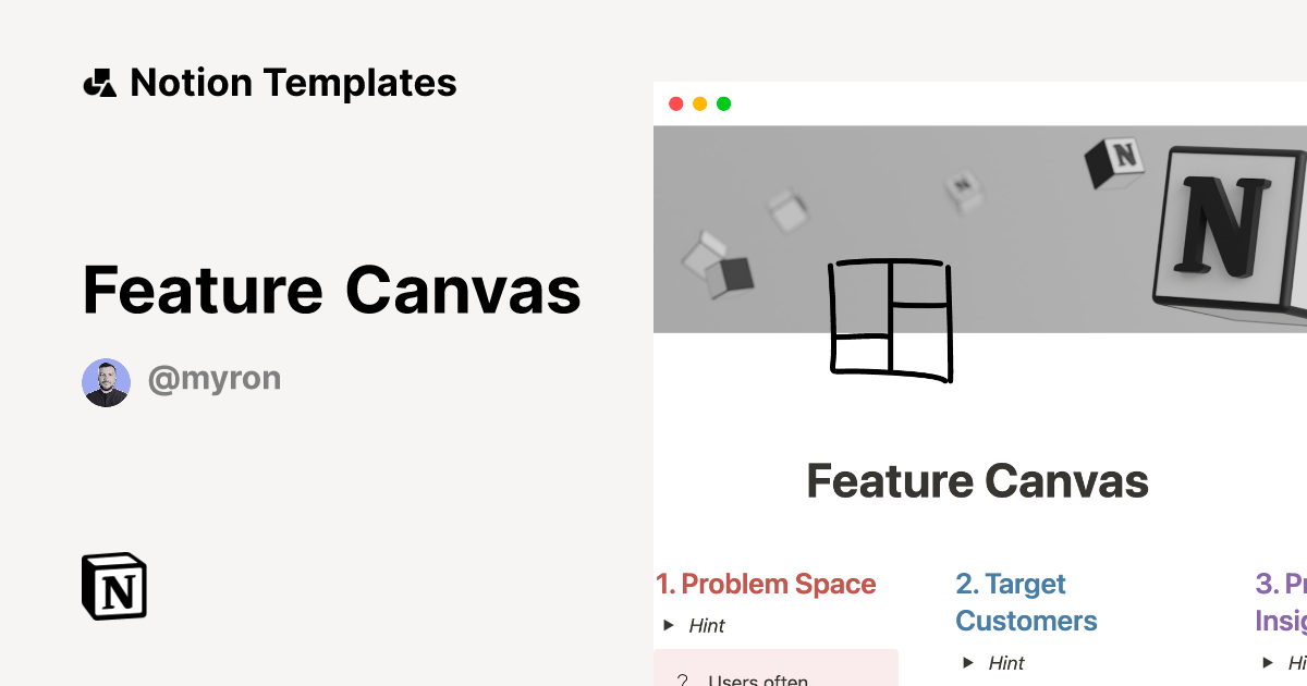 Feature Canvas Template by Myron | PM & ProdOps | Notion Marketplace