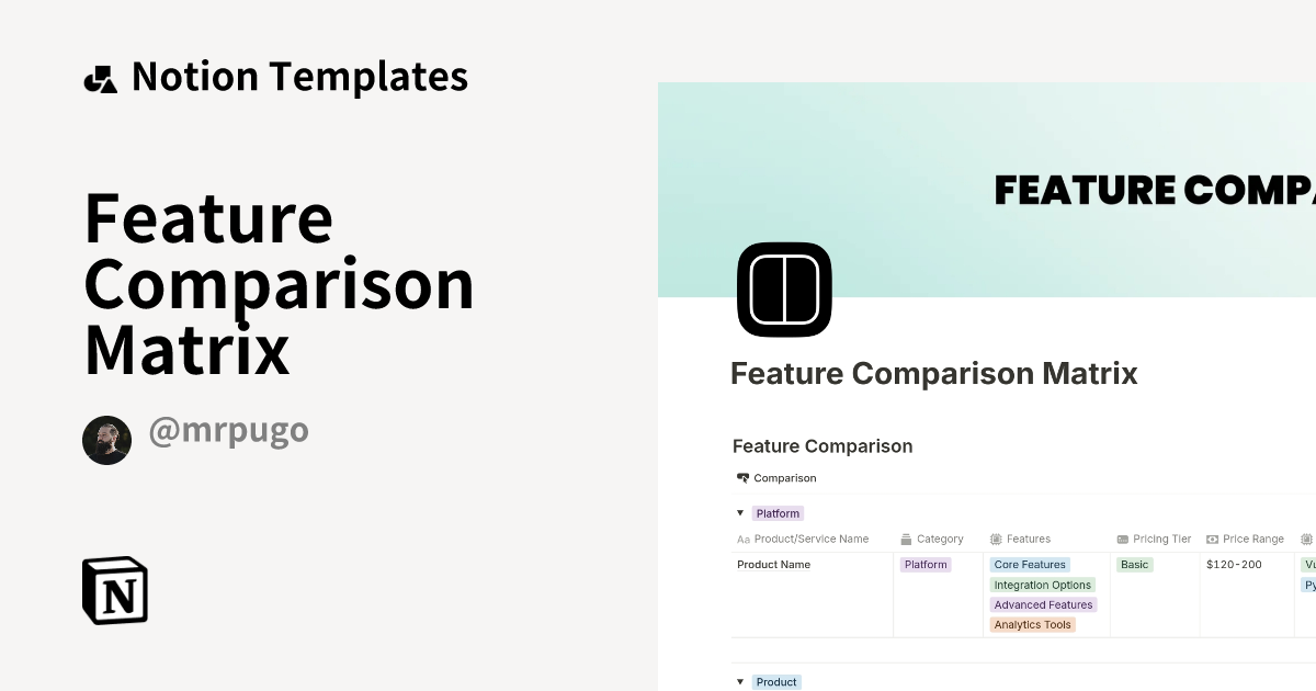 Feature Comparison Matrix Template | Notion Marketplace