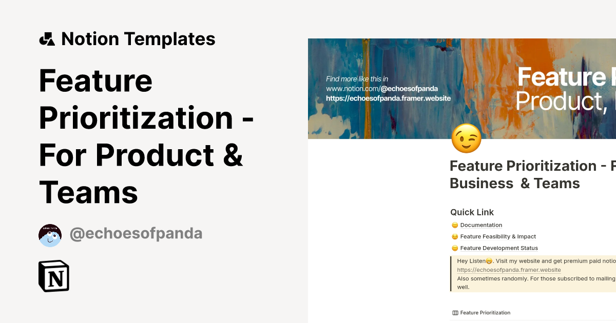 Feature Prioritization - For Product & Teams Template by Echoes of Panda🐼 | Notion Marketplace