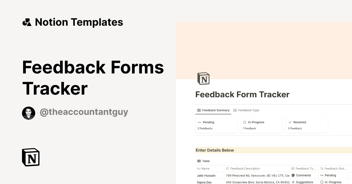 Feedback Forms Tracker Template by theaccountantguy | FinanceGuy ...