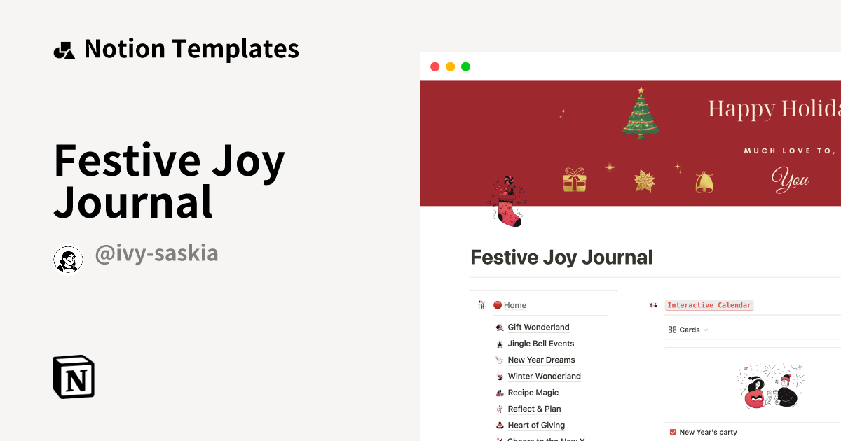 Festive Joy Journal Template by Ivy Saskia | Notion Marketplace
