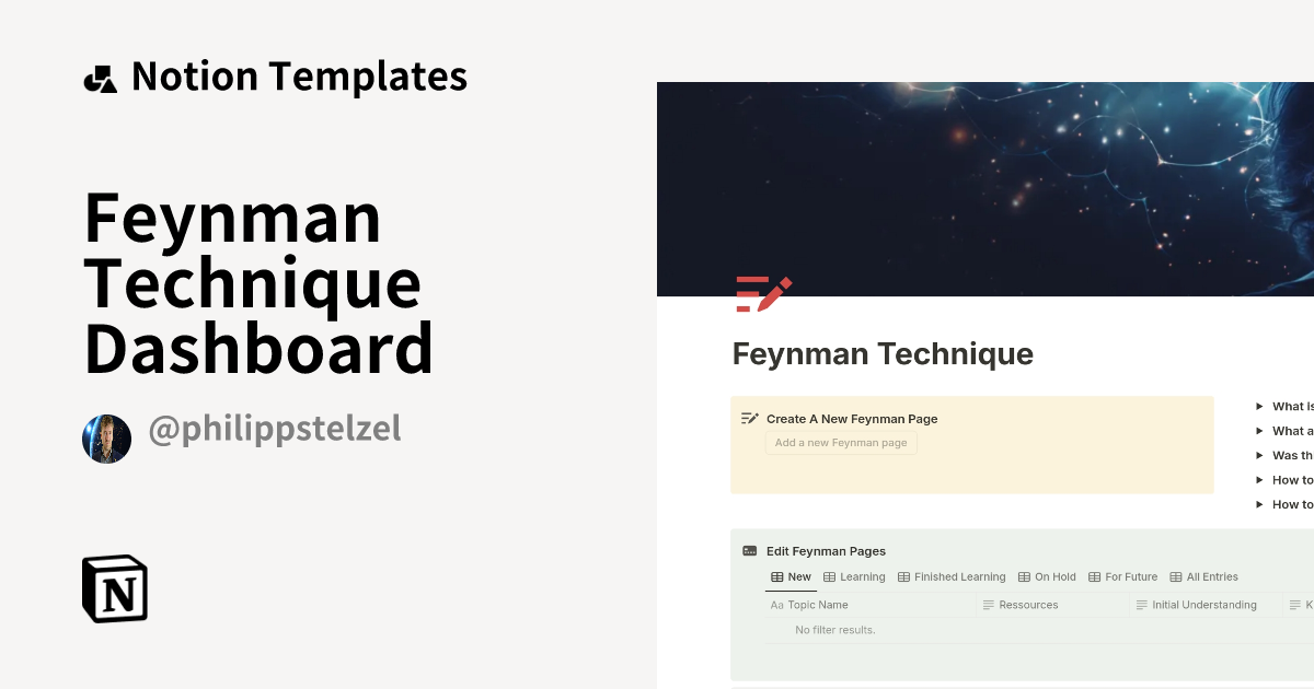 Feynman Technique Dashboard Template by Philipp Stelzel | Notion ...