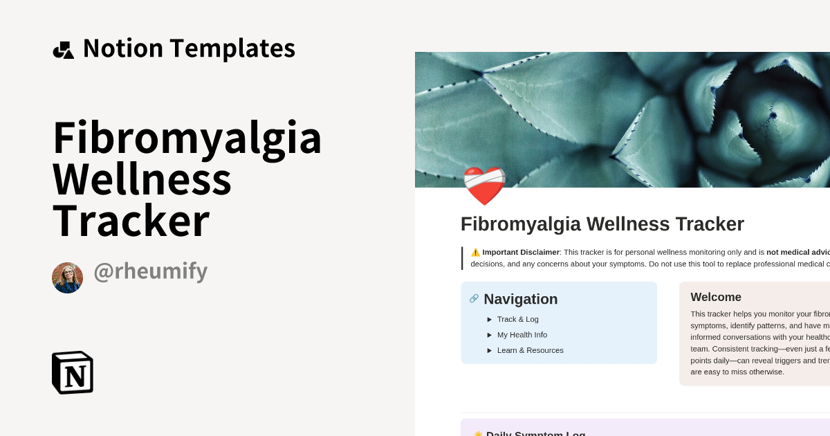 Fibromyalgia Wellness Tracker Template by Rheumify | Notion Marketplace