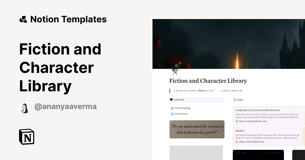 Fiction and Character Library Template | Notion Marketplace