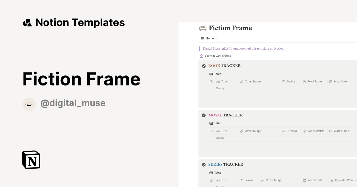 Fiction Frame Template by Digital Muse | Simplifying Life | Notion ...