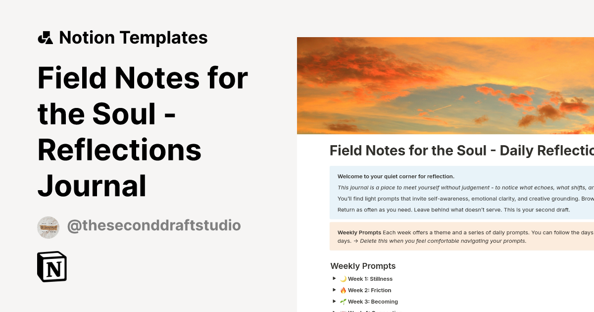 Field Notes for the Soul - Reflections Journal Template | Notion ...
