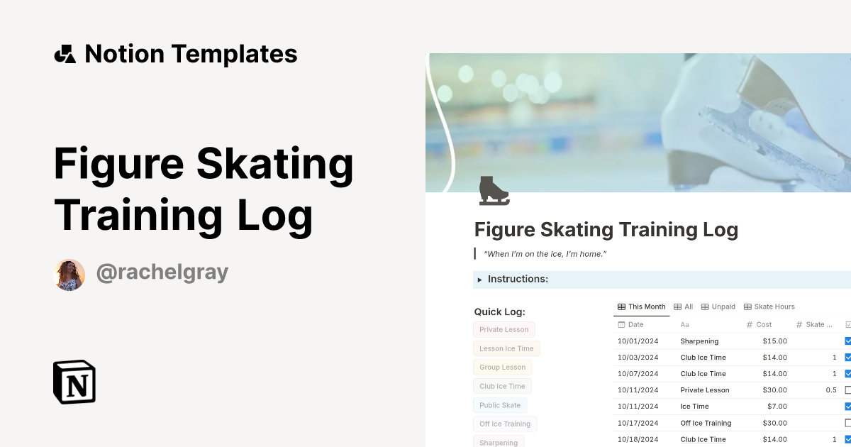 Figure Skating Training Log Template by Rachel Gray | Notion Marketplace