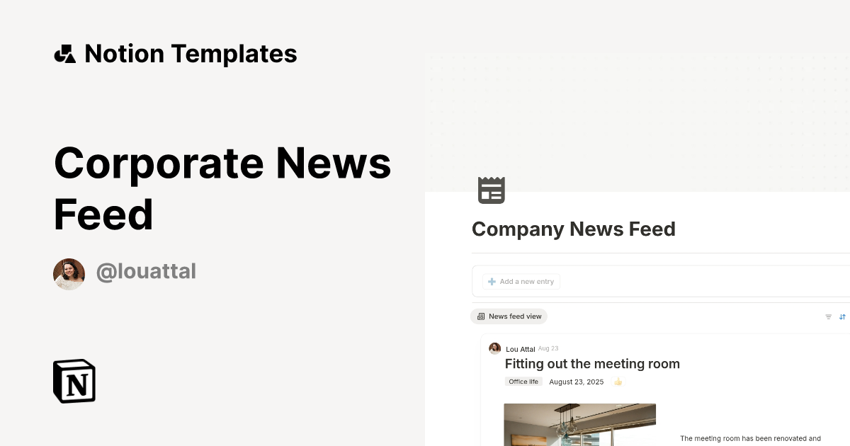 Corporate News Feed Template | Notion Marketplace